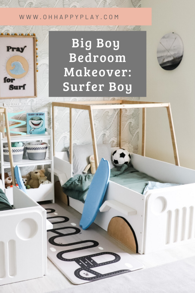 Surfer Themed Bedroom Idea with DIY Floor Bed for Toddler Boys
